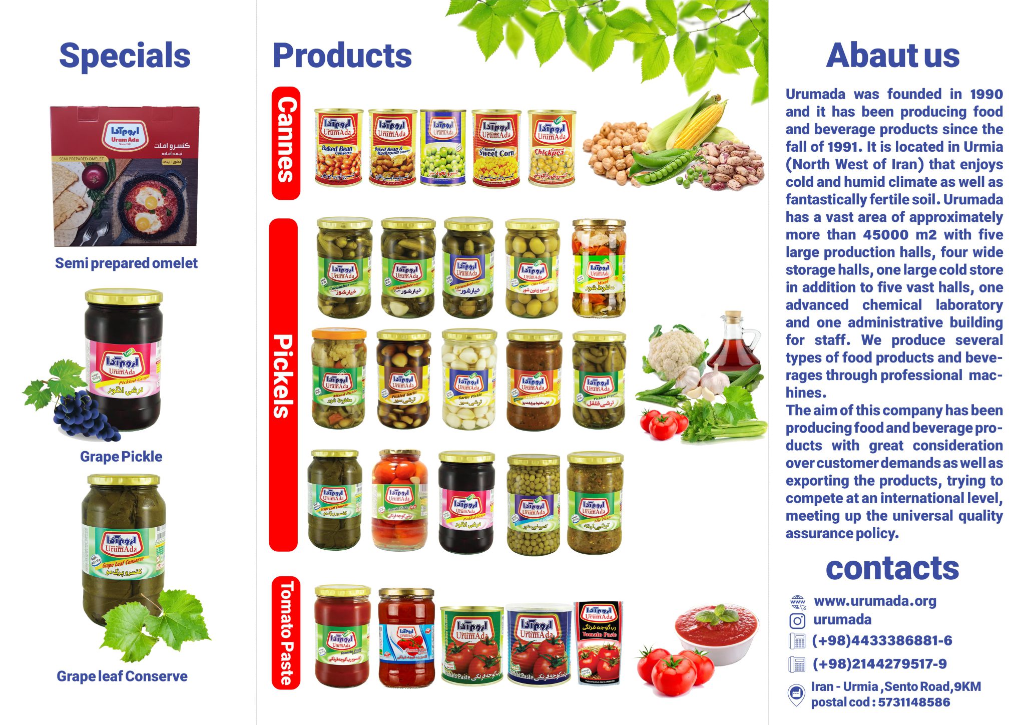 بروشور محصولات اروم آدا – صنایع غذایی اروم آدا